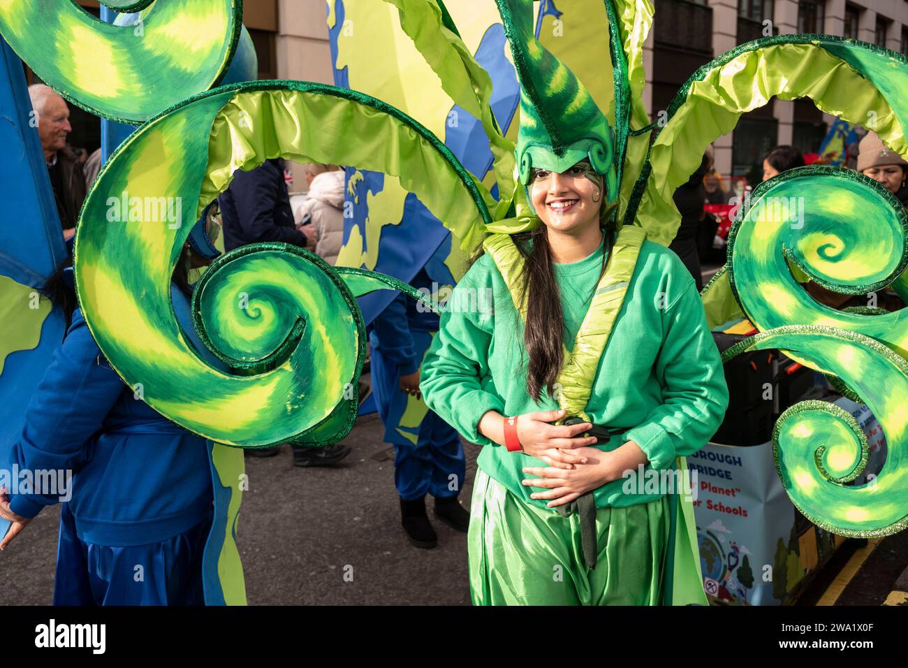London, UK. 01st Jan, 2024. London New Years Day Parade 2024 Performers from prepare their ...