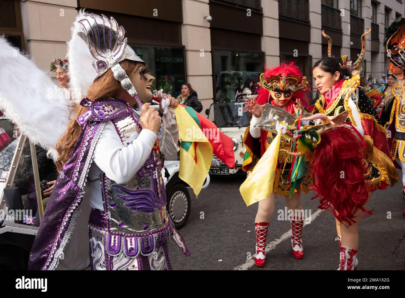 London, UK. 01st Jan, 2024. London New Years Day Parade 2024 Performers from prepare their ...