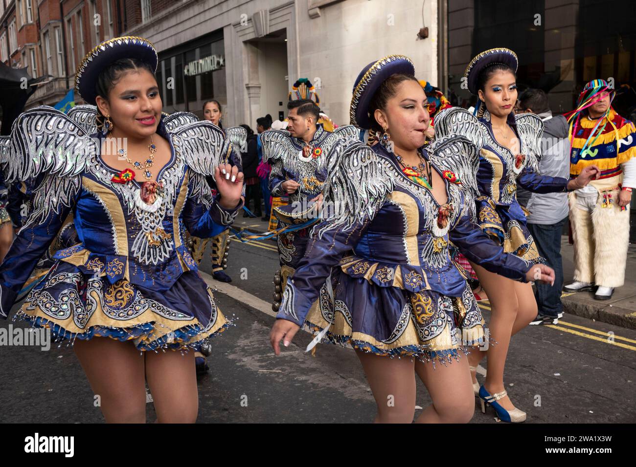 London, UK. 01st Jan, 2024. London New Years Day Parade 2024 Performers from prepare their ...
