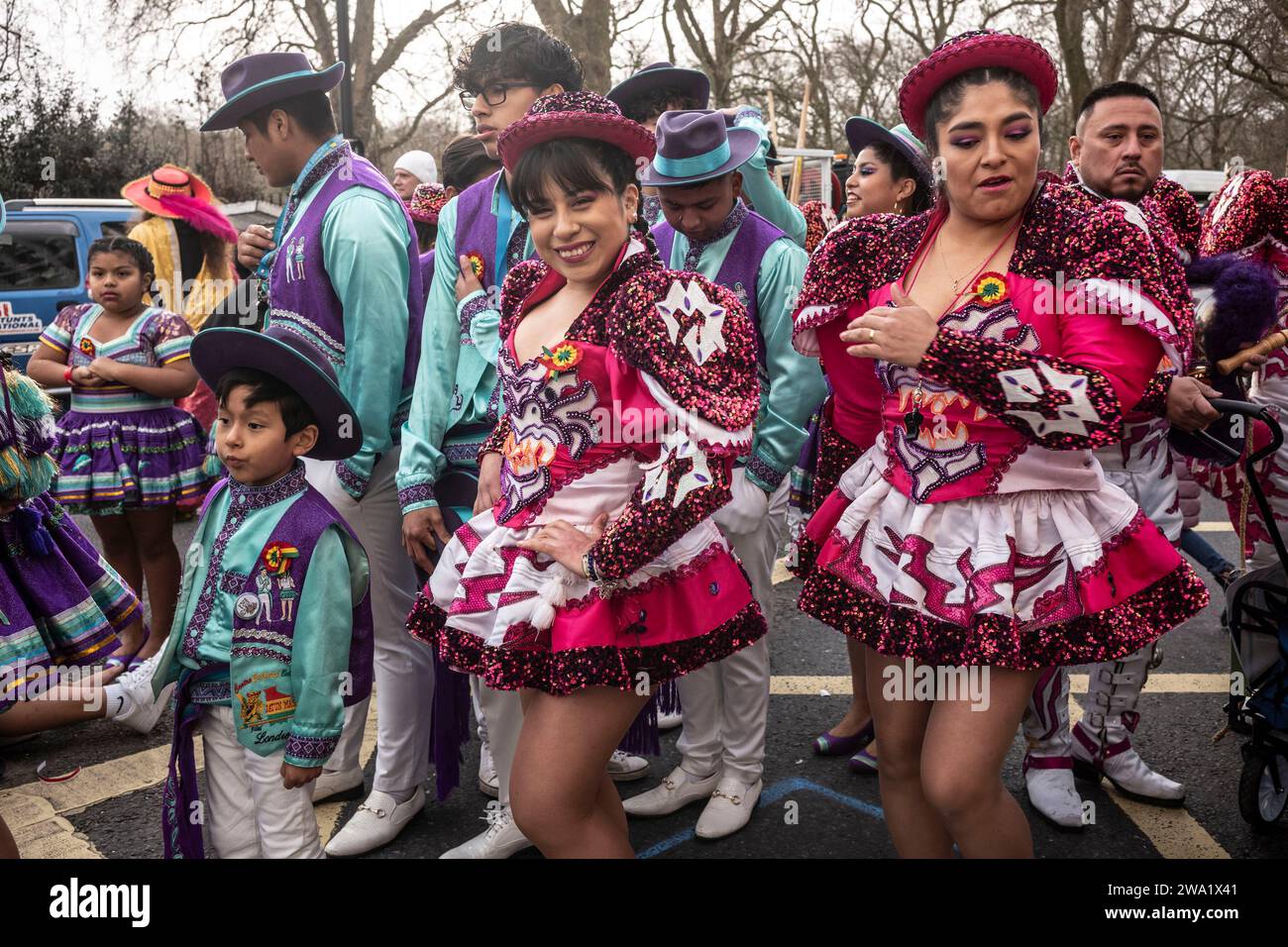 London, UK. 01st Jan, 2024. London New Years Day Parade 2024 Performers from prepare their ...