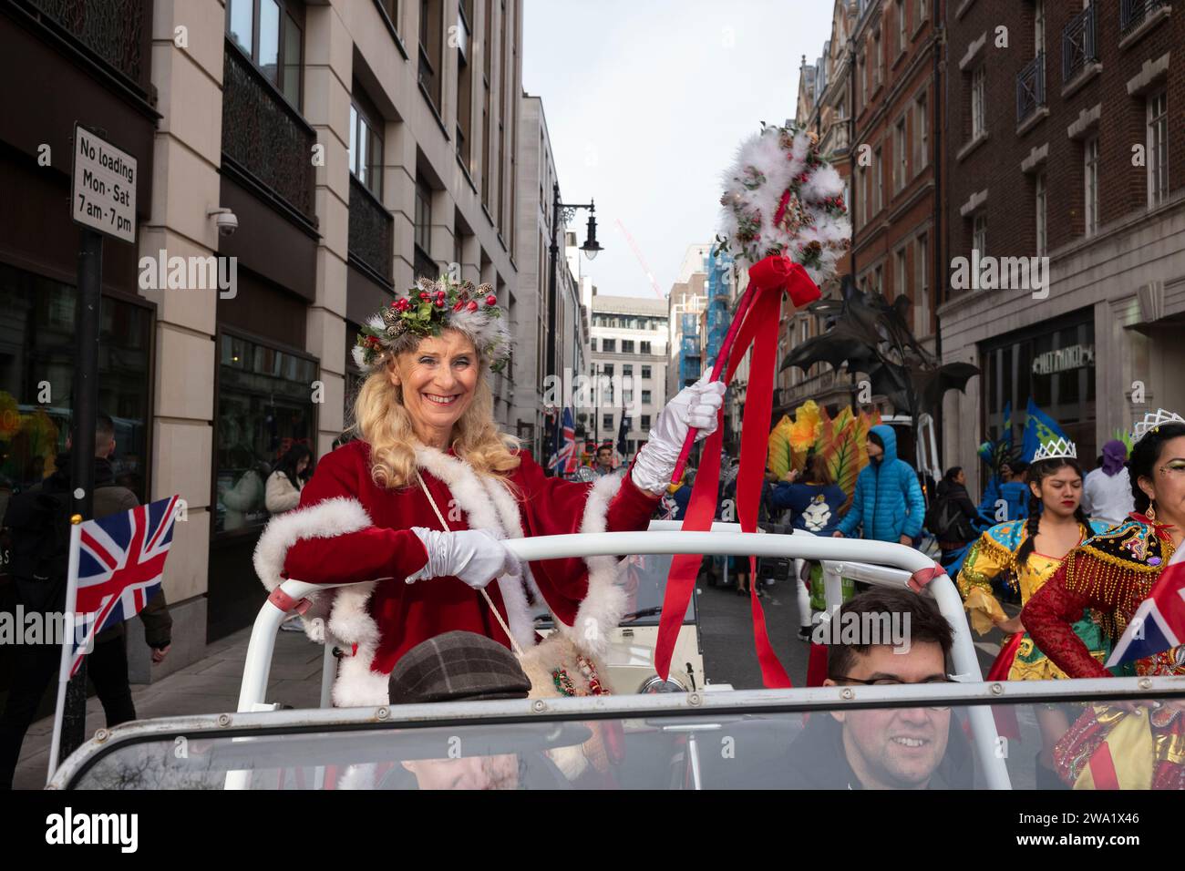 London, UK. 01st Jan, 2024. London New Years Day Parade 2024 Performers from prepare their ...