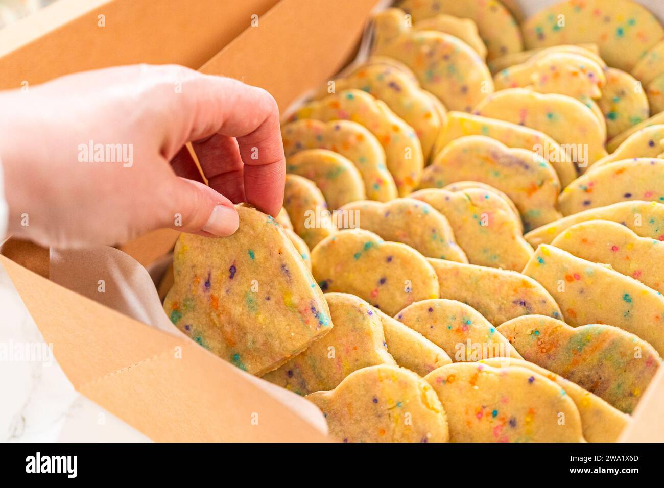 Packing Sprinkle-Adorned Sugar Cookies into Boxes Stock Photo - Alamy