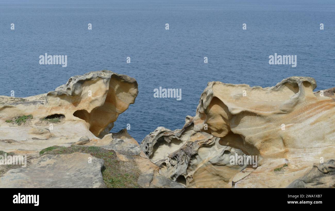 Wind-eroded sandstone boulders on the sea coast Stock Photo - Alamy