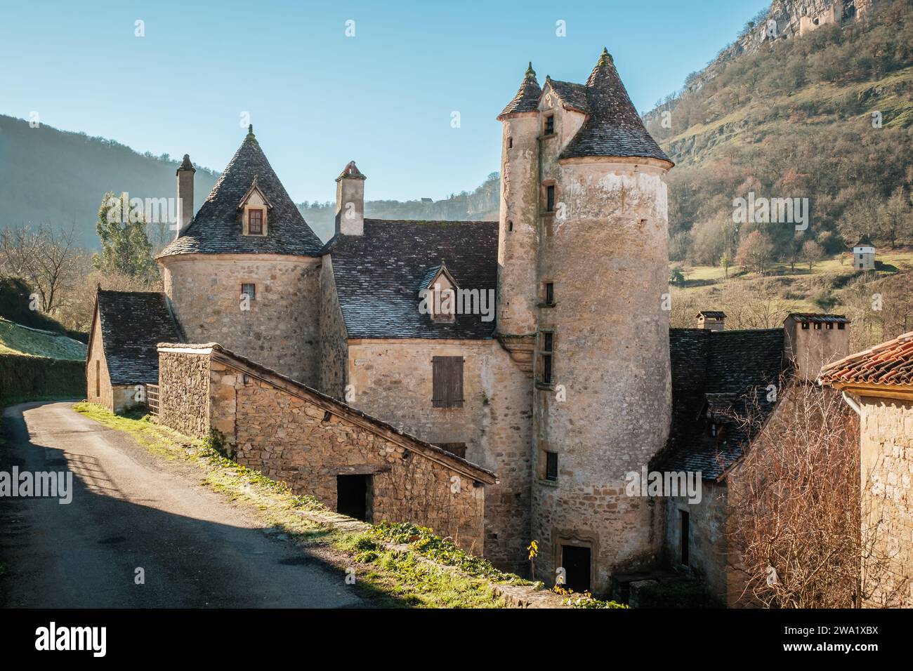 Autoire, Lot, France - 27th December 2023: Château de Limargue sits on the outskirts of the ...