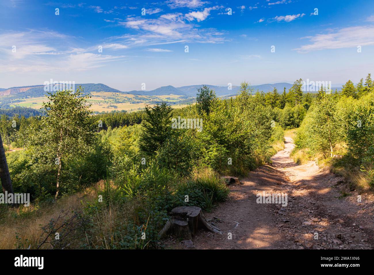 Beautiful green yellow and blue landscape in mountains seen from long ...