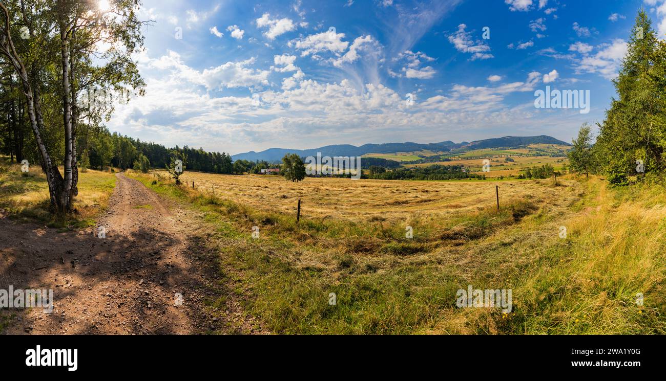 Beautiful landscape of glades and clearing full of fields and trees ...