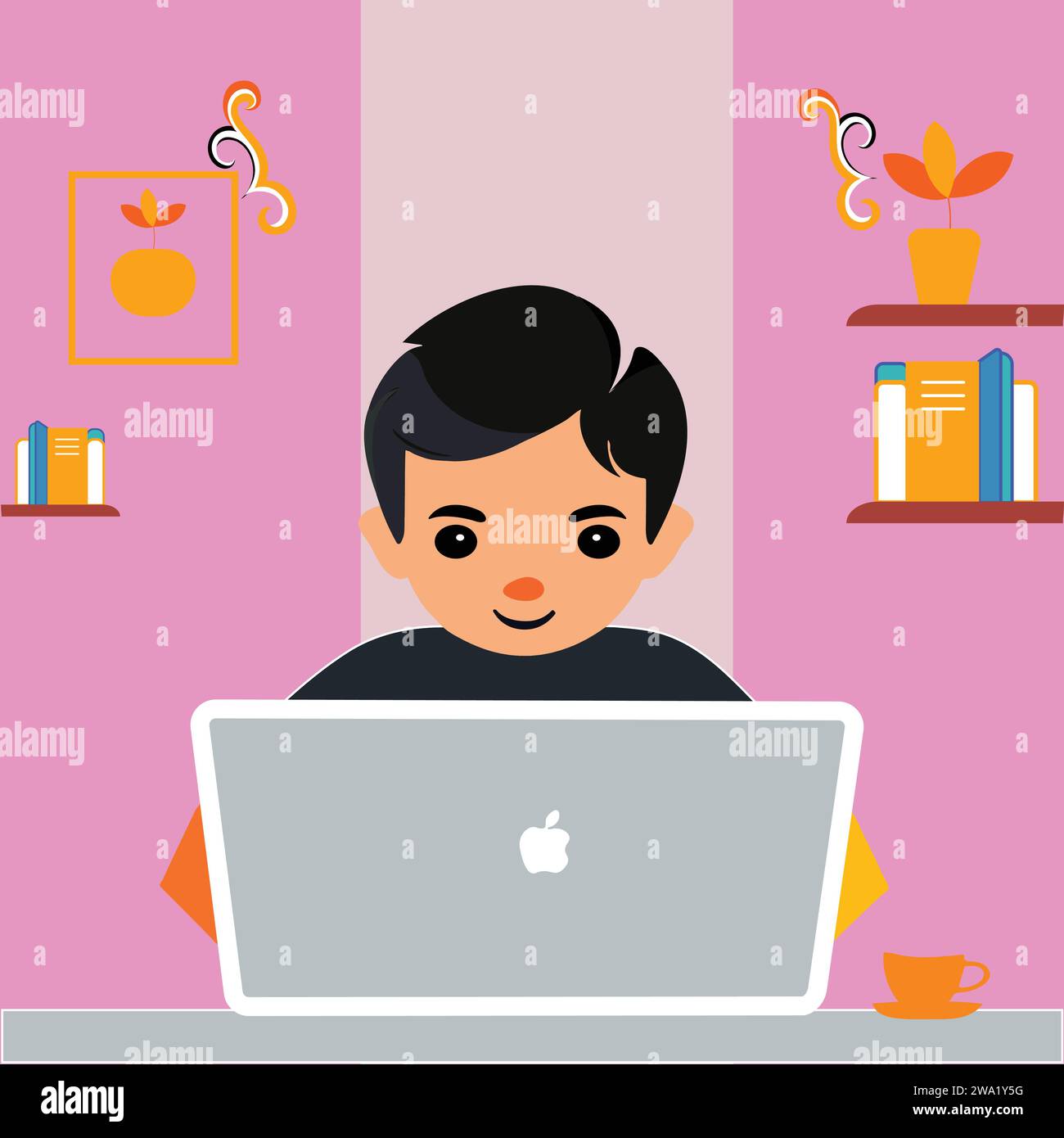 A boy working on a macbook vector illustration Stock Vector Image & Art ...