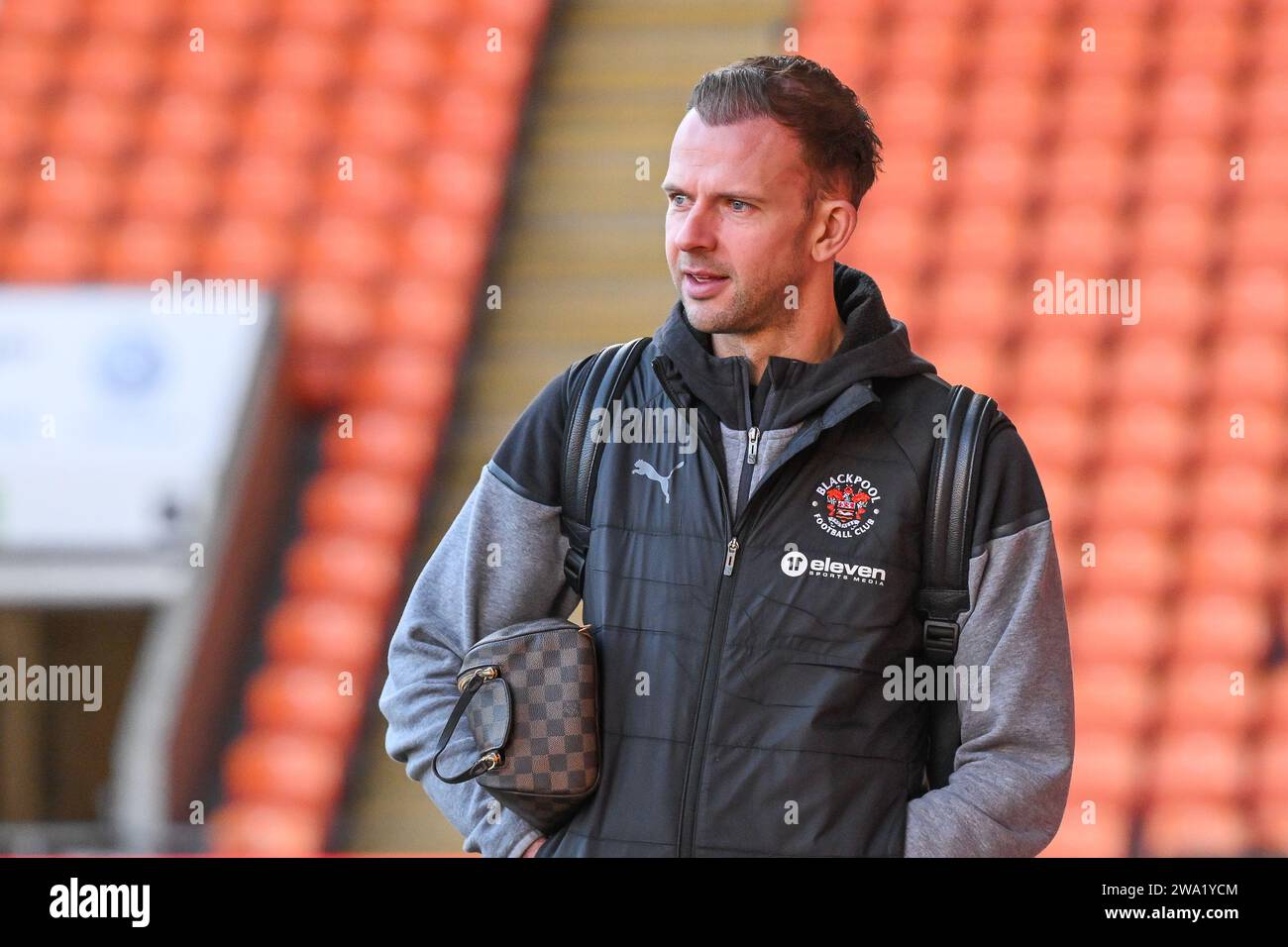 Jordan Rhodes of Blackpool arrives ahead of the Sky Bet League 1 match ...