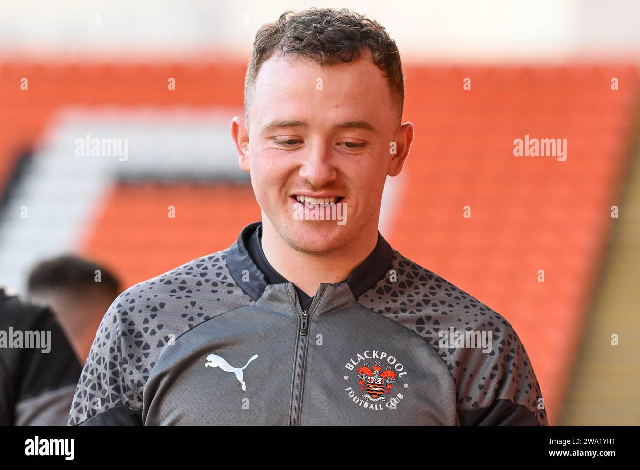 Shayne Lavery of Blackpool arrives ahead of the Sky Bet League 1 match ...