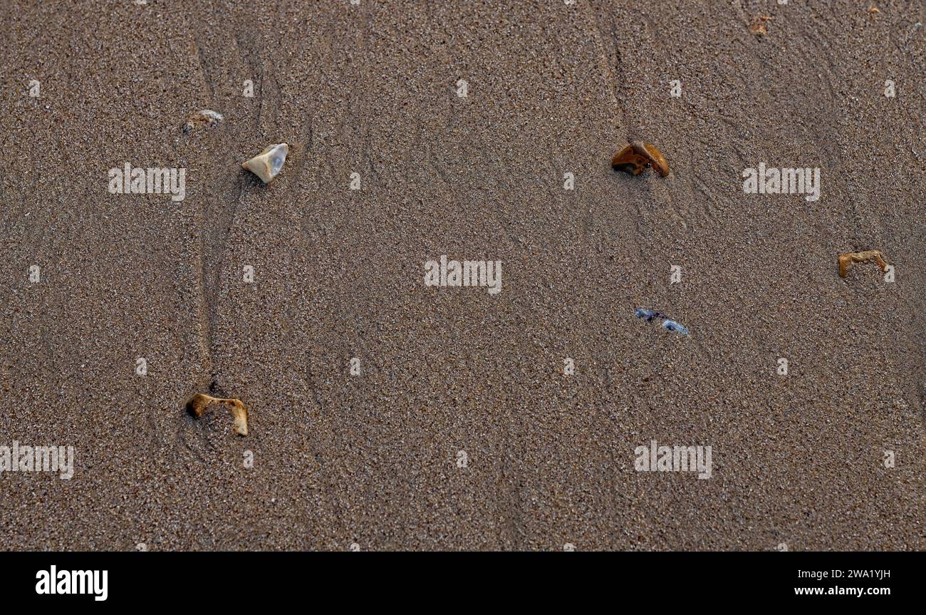 Detail of sand pattern on beach shore line with isolated pebbles Stock ...