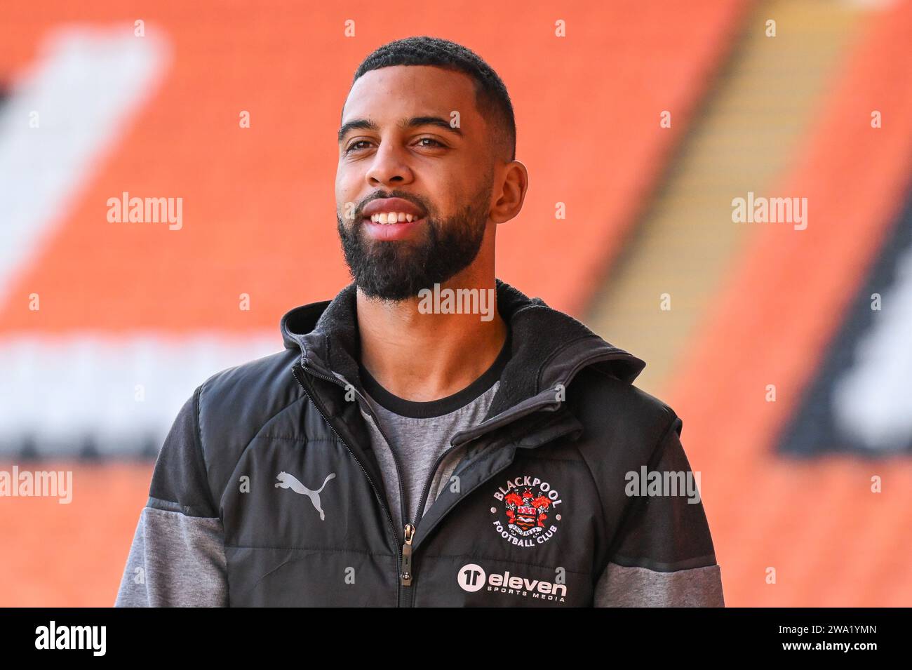 CJ Hamilton of Blackpool arrives ahead of the Sky Bet League 1 match ...