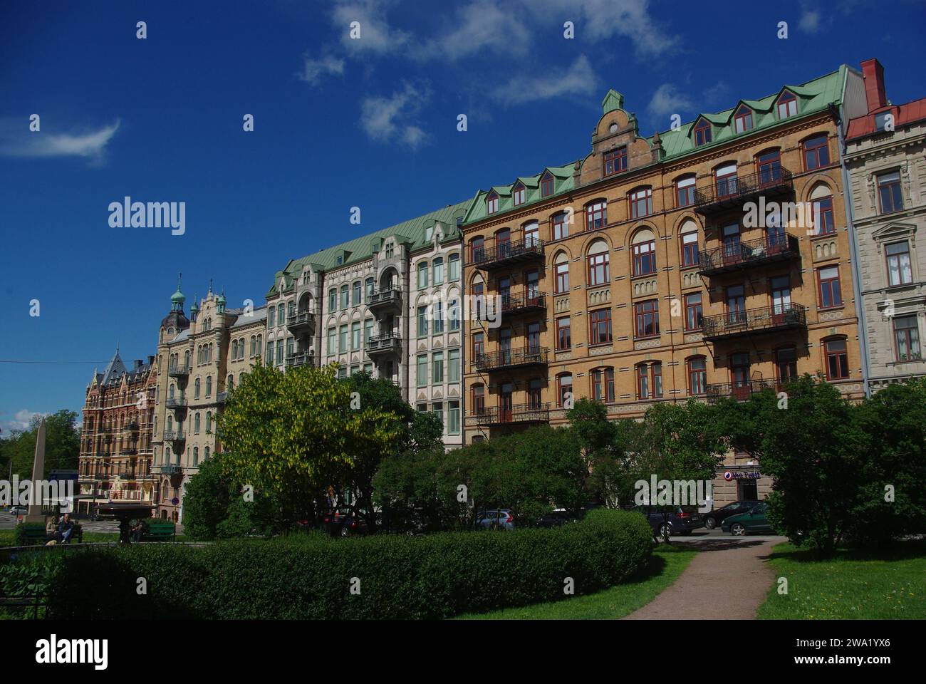 Art deco apartment buildings and park, Vasastaden, Gothenburg, Sweden ...