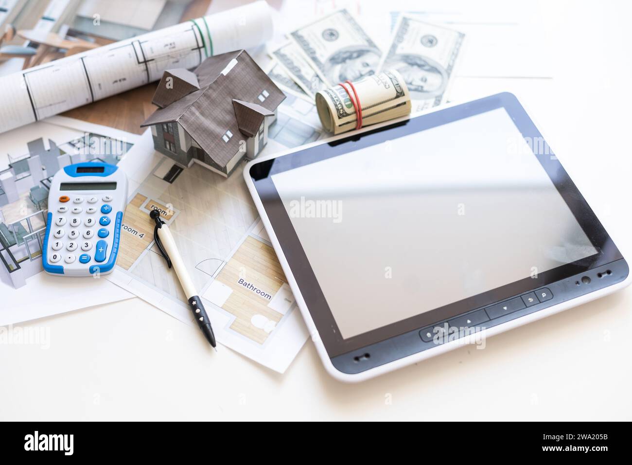 Calculation for house construction, construction drawings Stock Photo ...