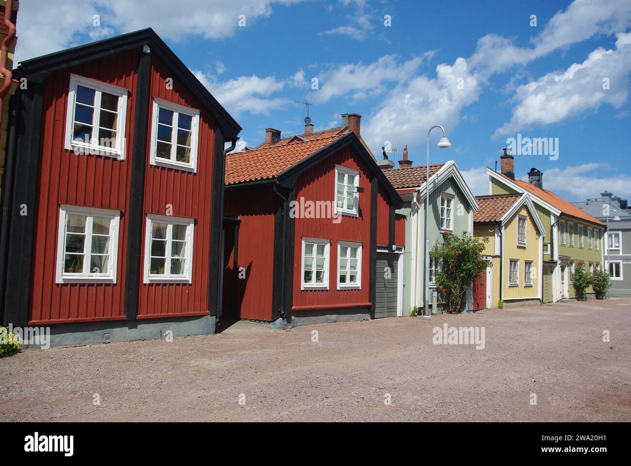 Traditional seaside wooden houses, Kalmar, Smaland, Sweden Stock Photo ...