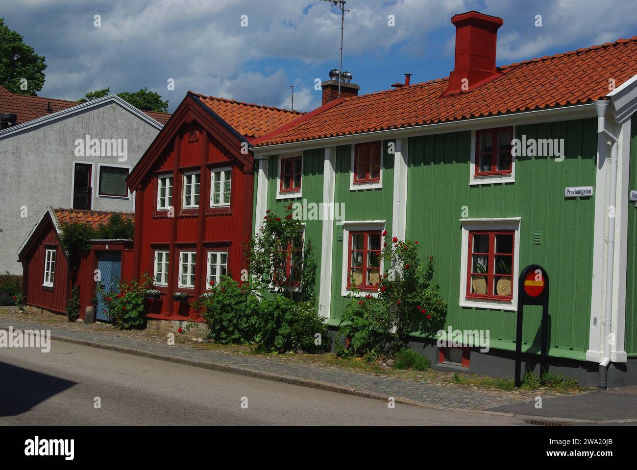 Traditional seaside wooden houses, Kalmar, Smaland, Sweden Stock Photo ...