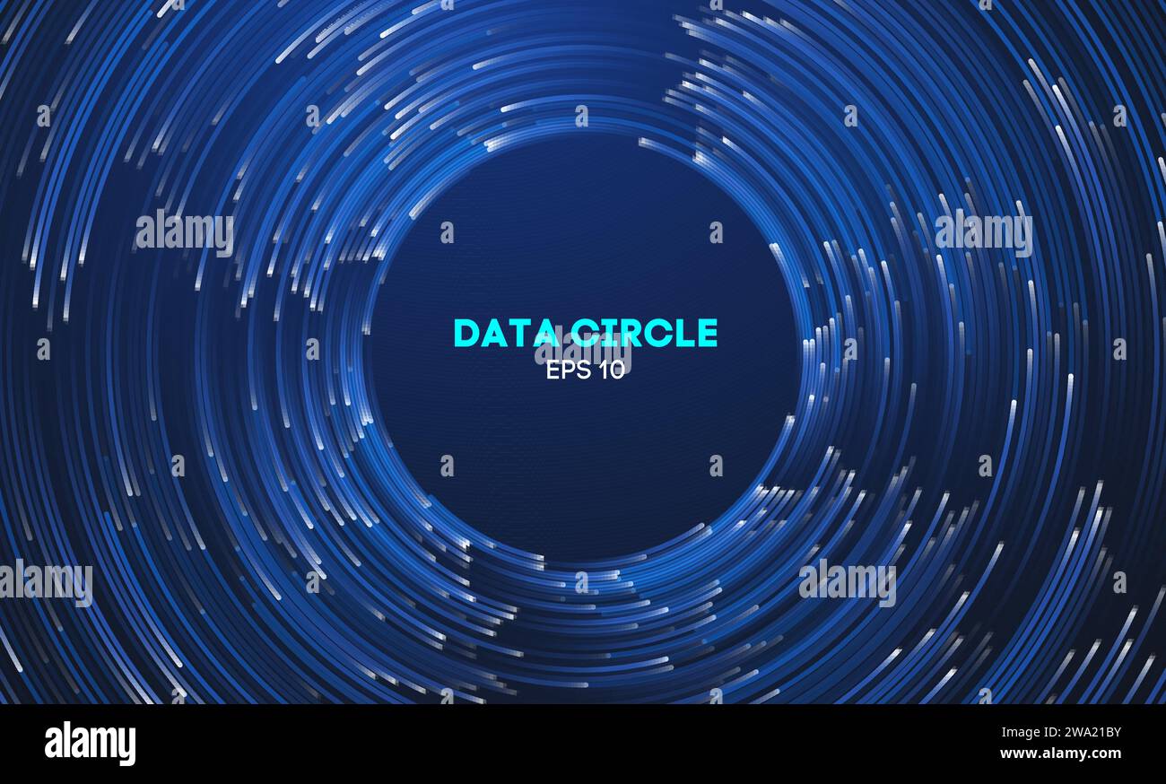 Circular data swirl on dark blue technology background. Hurricane ...