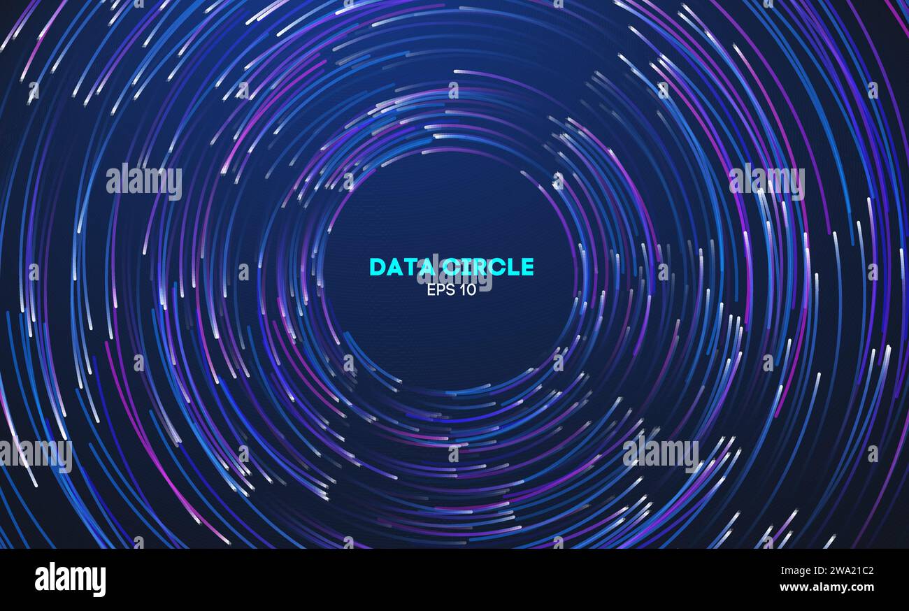 Circular data swirl on dark blue technology background. Hurricane ...