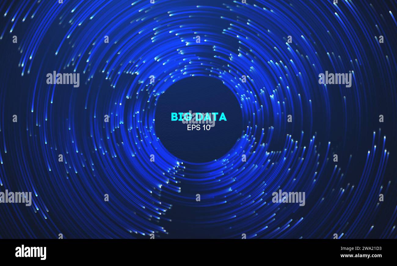 Circular data swirl on dark blue technology background. Hurricane vortex concentric lines Stock ...