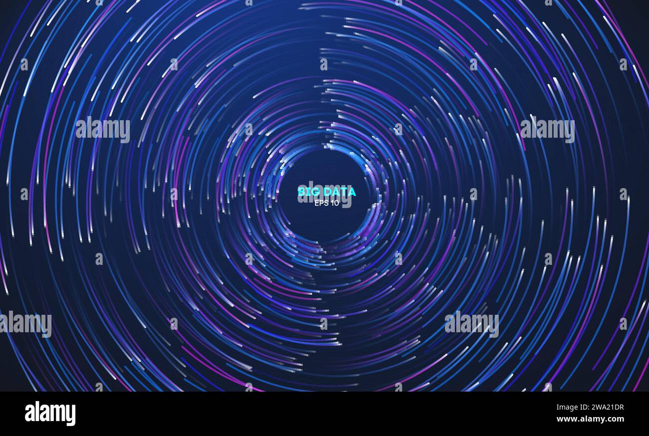 Circular data swirl on dark blue technology background. Hurricane ...