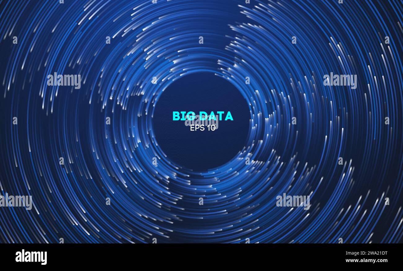 Circular data swirl on dark blue technology background. Hurricane ...