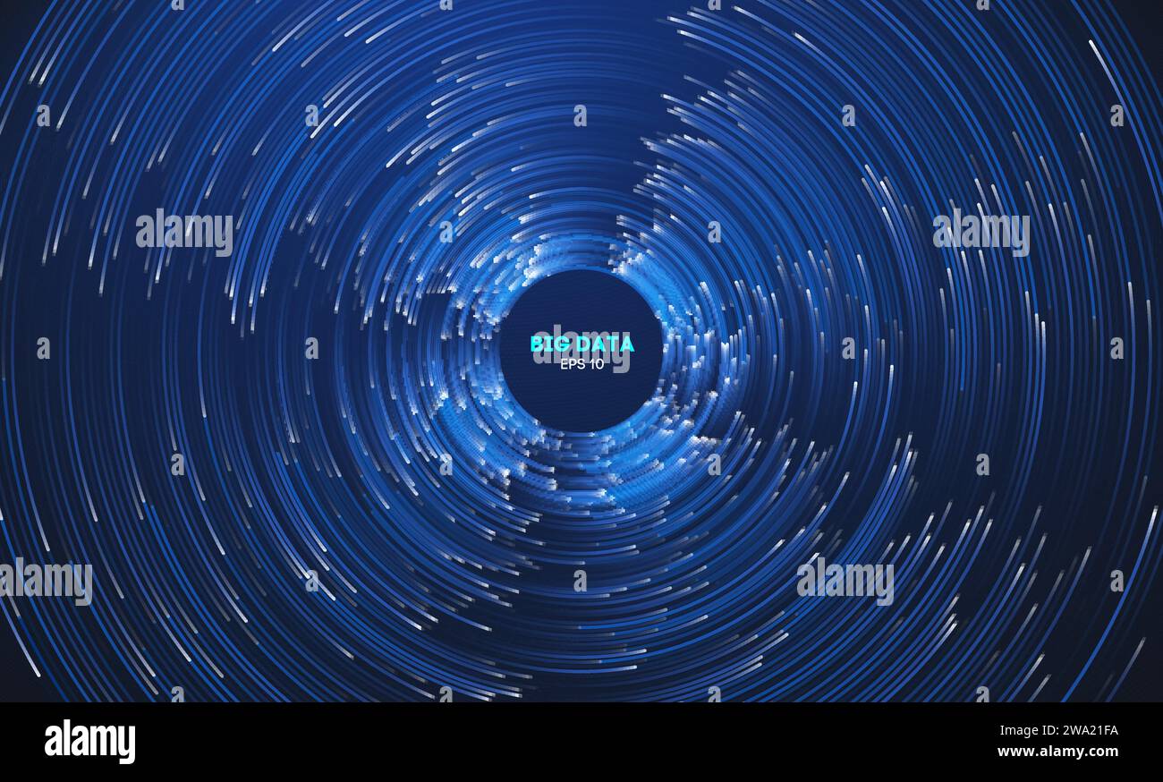 Circular data swirl on dark blue technology background. Hurricane ...