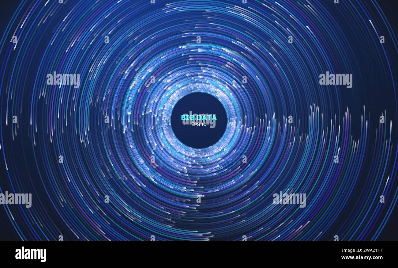 Circular data swirl on dark blue technology background. Hurricane ...