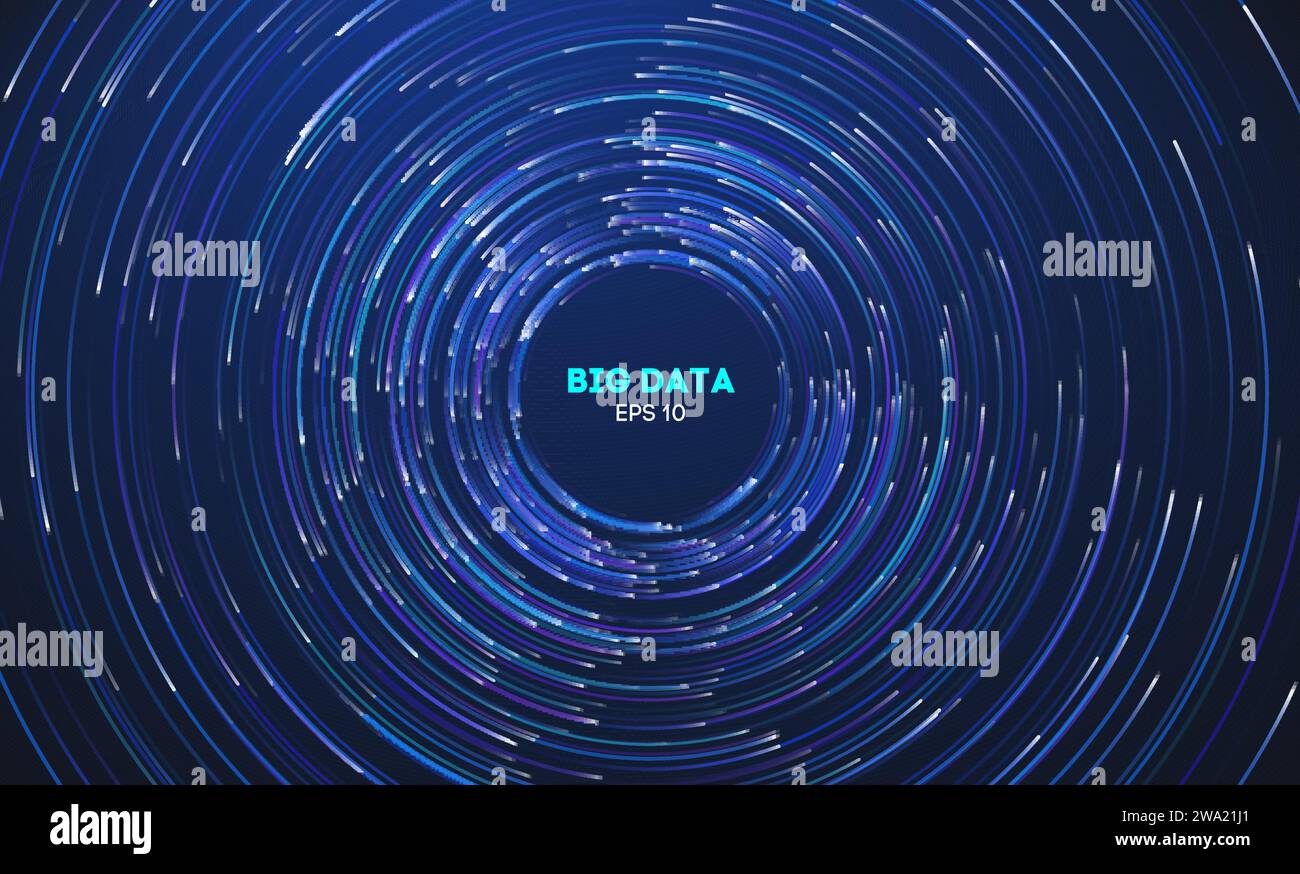 Circular data swirl on dark blue technology background. Hurricane ...