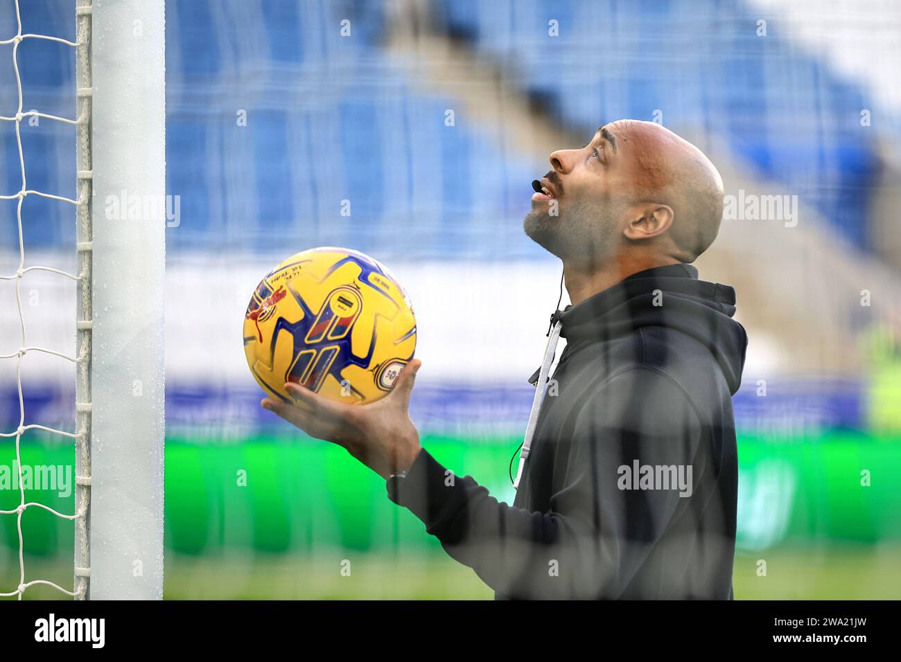 Leicester, UK. 01st Jan, 2024. Referee Sam Allison tests the goal line ...