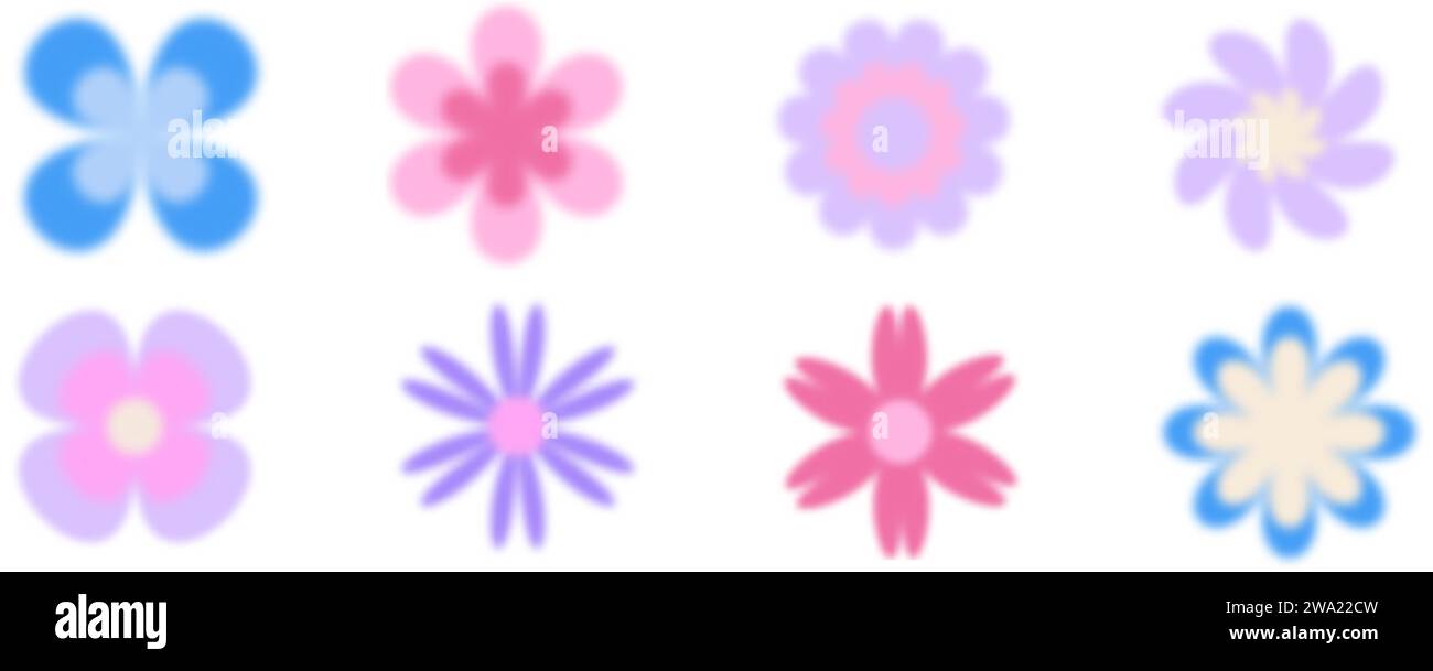 Y2k blurred flower. Gradient aesthetic stickers with soft glow effect ...