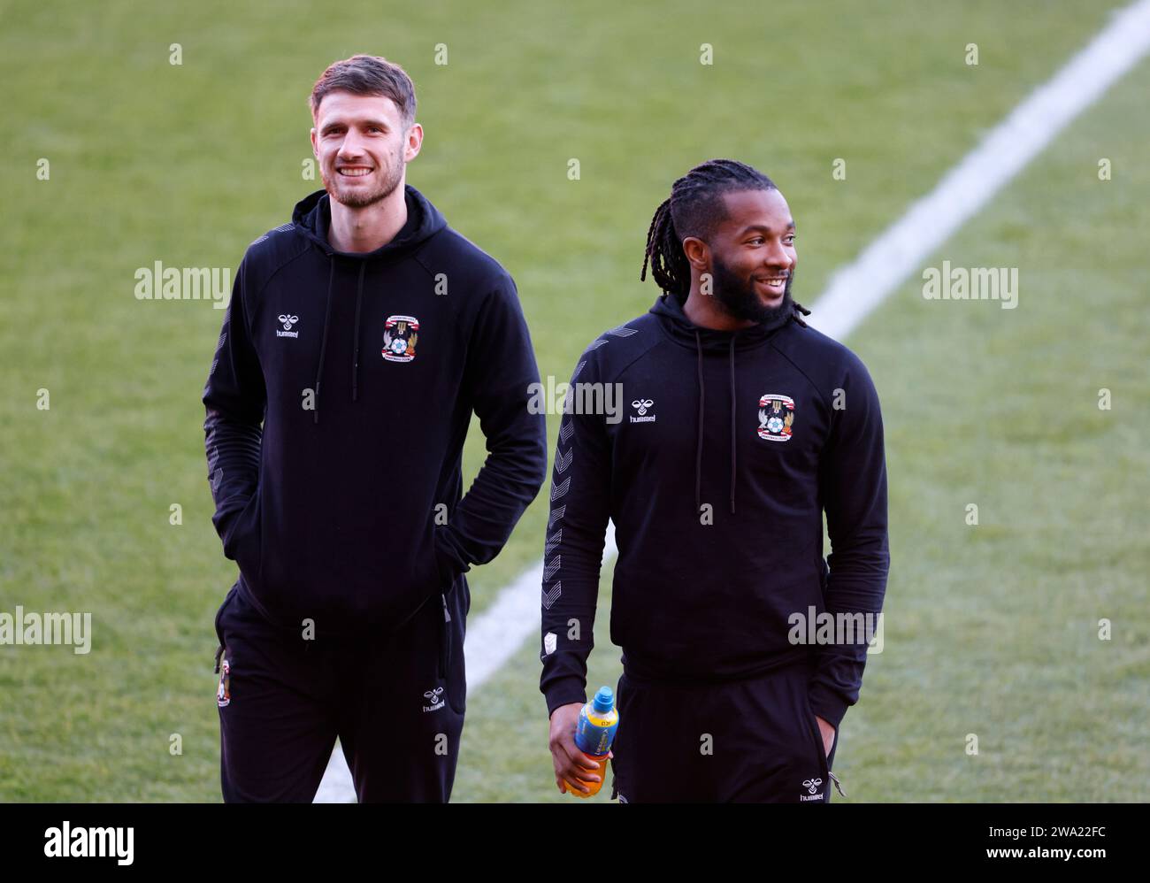 Coventry City goalkeeper Bradley Collins and Kasey Palmer inspect the ...