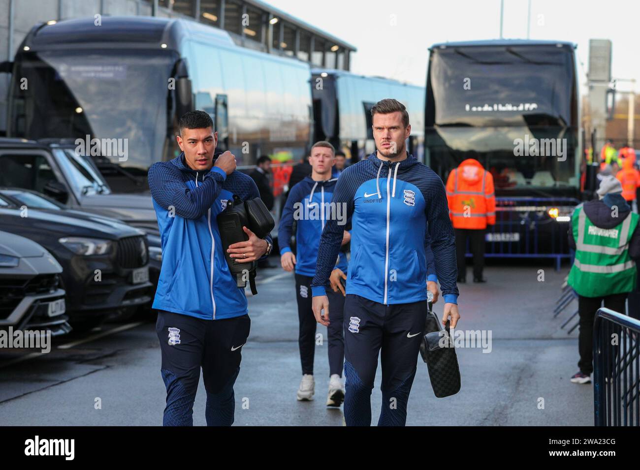 The Birmingham City squad arrive at Elland Road Stadium ahead of the ...