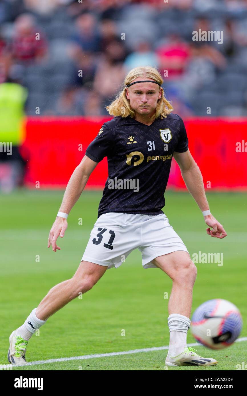 Sydney, Australia. 01st Jan, 2024. Lachlan Rose of Macarthur FC warms ...