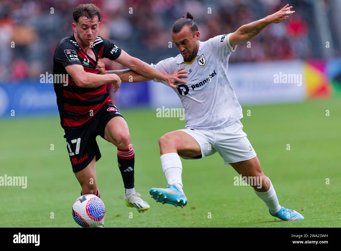 Sydney, Australia. 01st Jan, 2024. Clayton Lewis of Macarthur competes ...