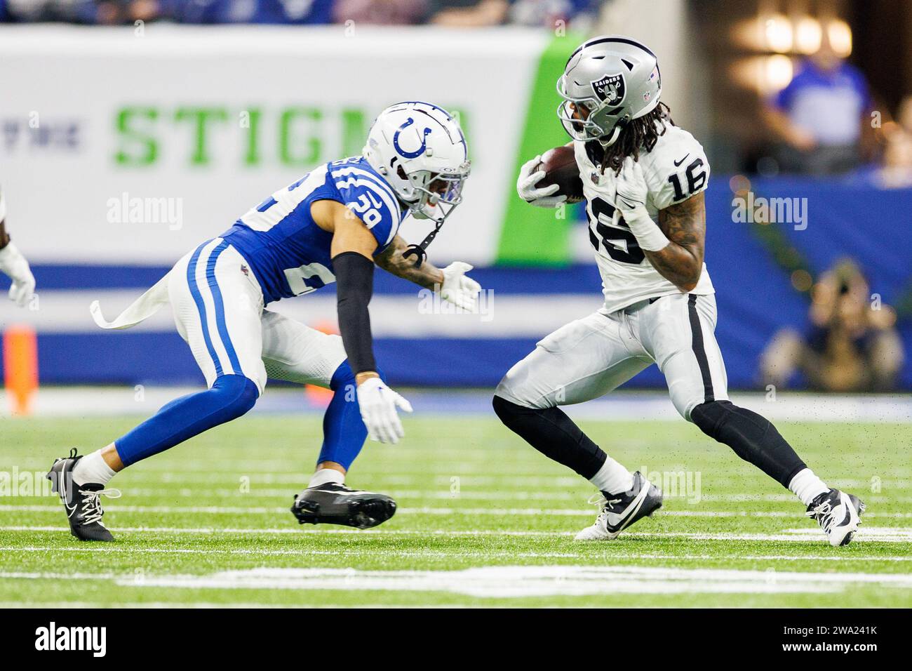 Indianapolis, Indiana, USA. 31st Dec, 2023. Las Vegas Raiders wide receiver Jakobi Meyers (16 ...