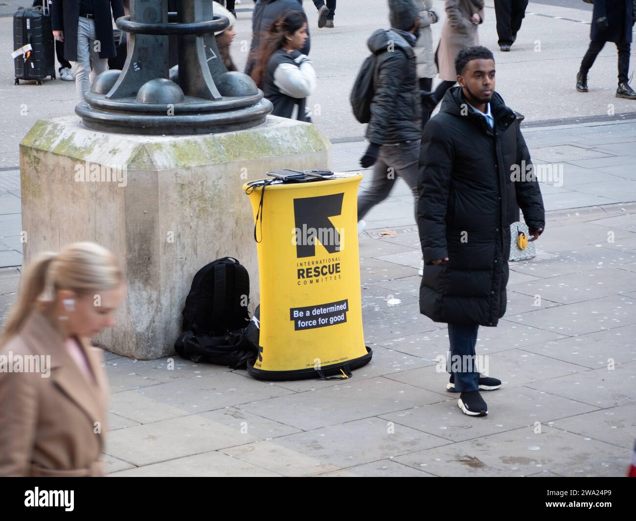 London, UK . International Rescue Commitee charity collectors, also ...