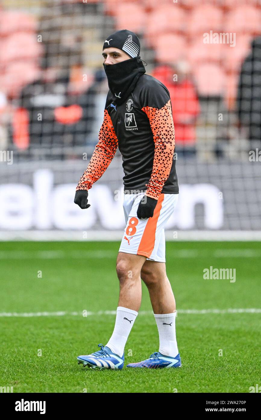 Albie Morgan of Blackpool during the pre-game warmup ahead of the Sky ...