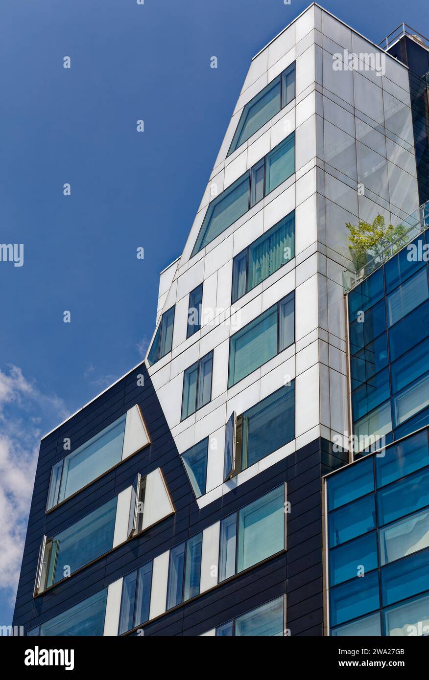 Angled volumes of black and white composite curtain wall enclose 459 ...