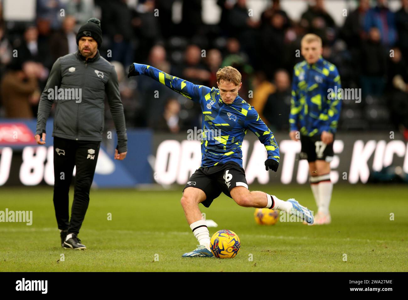 Derby County's Liam Thompson during the warm up before the Sky Bet ...