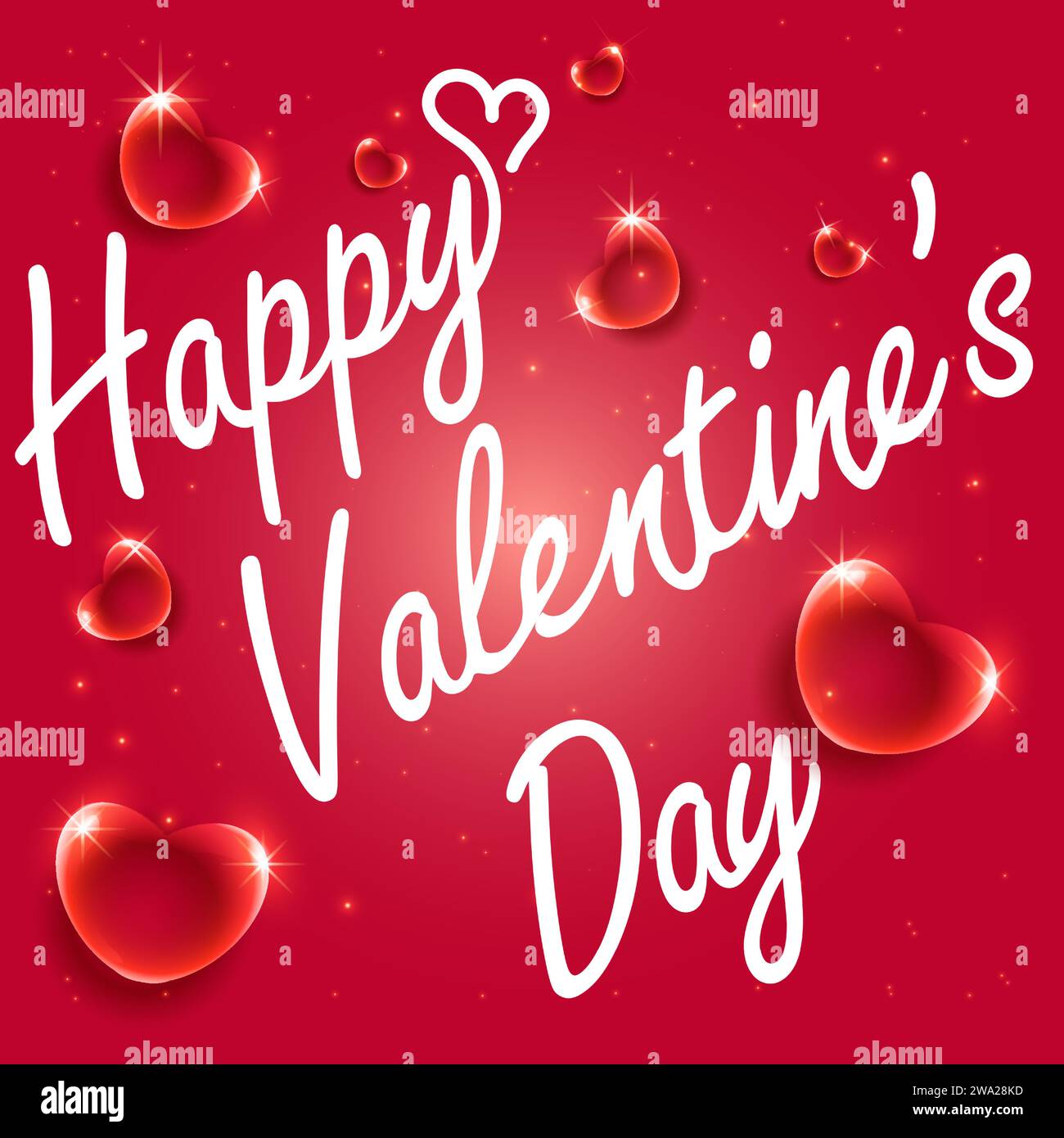 Happy Valentines Day Design With Glass Effect Hearts With Sparkle