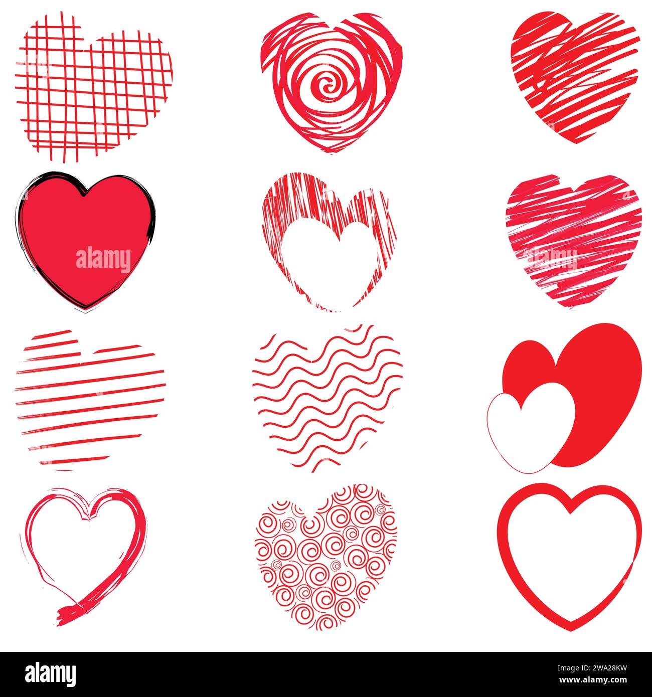 Hand Drawn collection of Valentine hearts set with Scribble fill ...