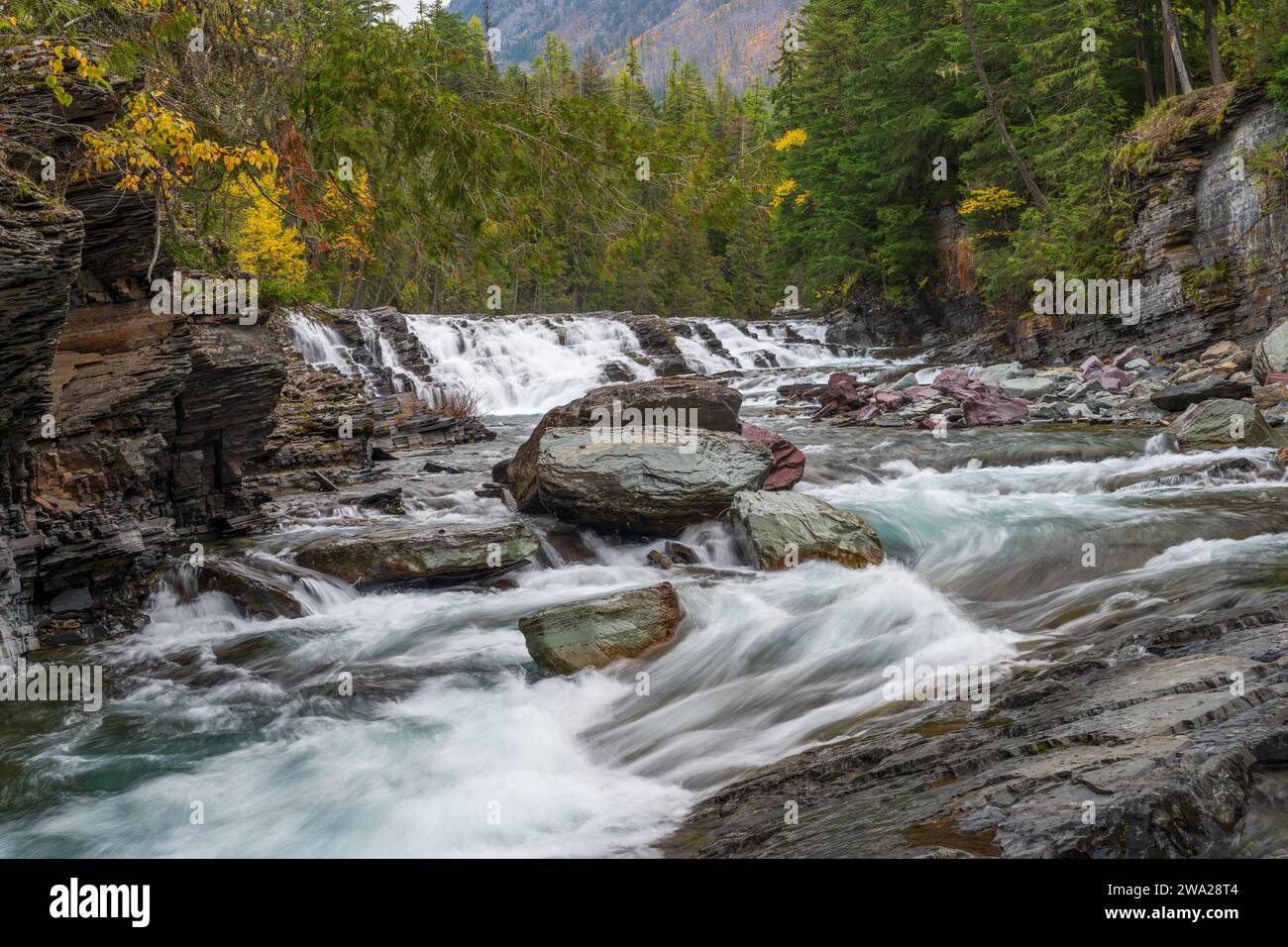 The McDonald Falls in Glacier National Park, Montana, USA Stock Photo ...