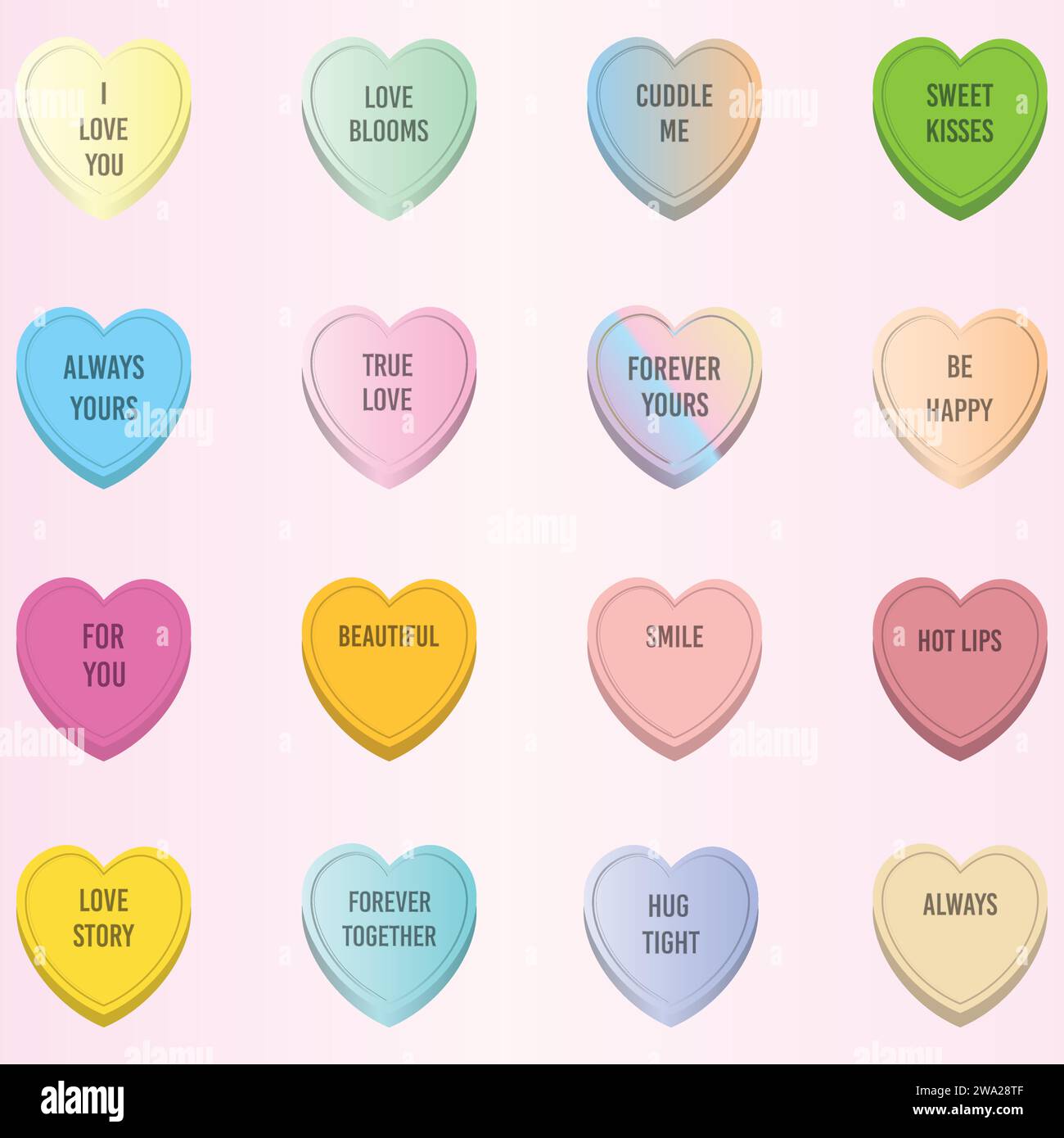Love heart Sweets or Candy with gradient fills isolated on a white ...