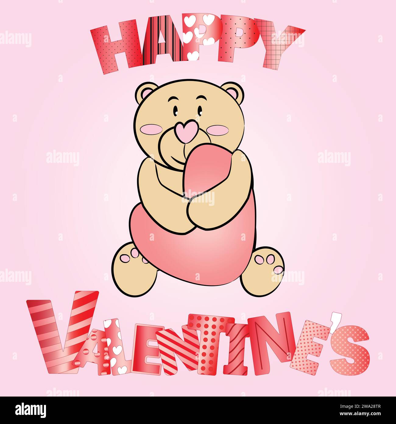Happy valentines design with bespoke font and cute bear with a love ...