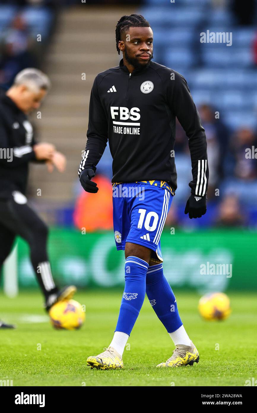 Leicester, UK. 01st Jan, 2024. Stephy Mavididi of Leicester City warms ...