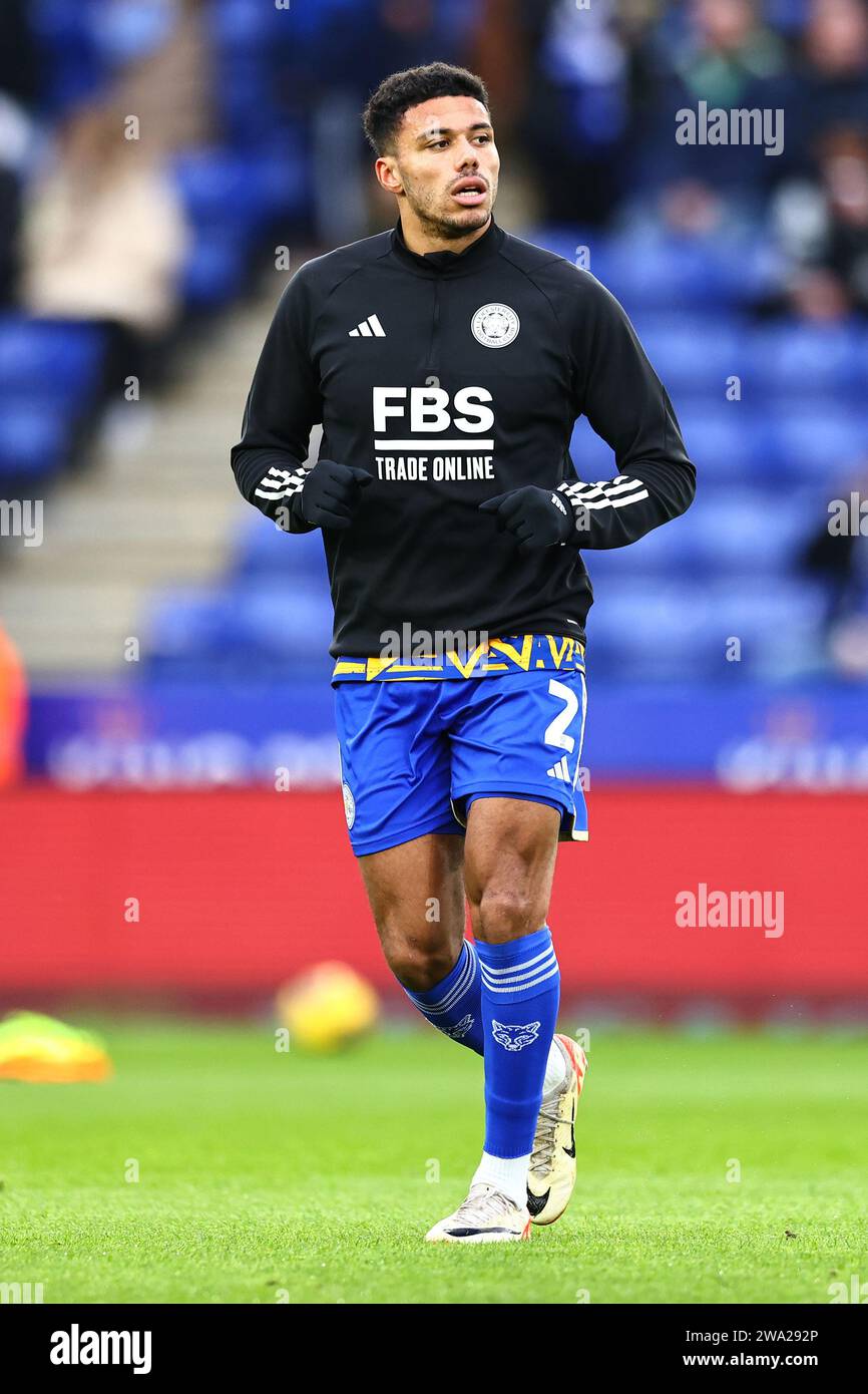Leicester, UK. 01st Jan, 2024. James Justin of Leicester City warms up ...
