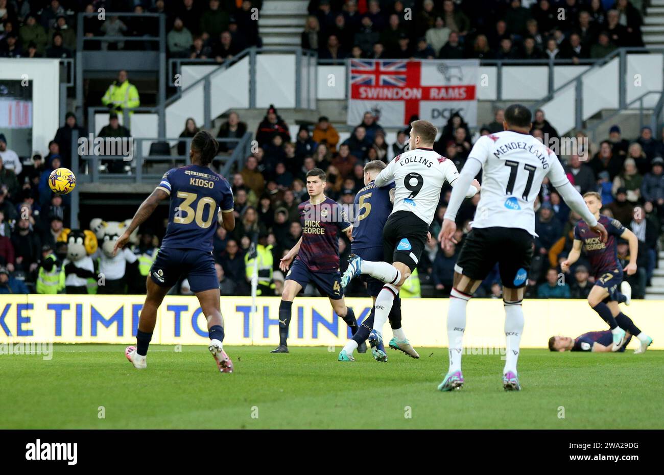 Derby County's James Collins (second right) scores his sides first goal ...