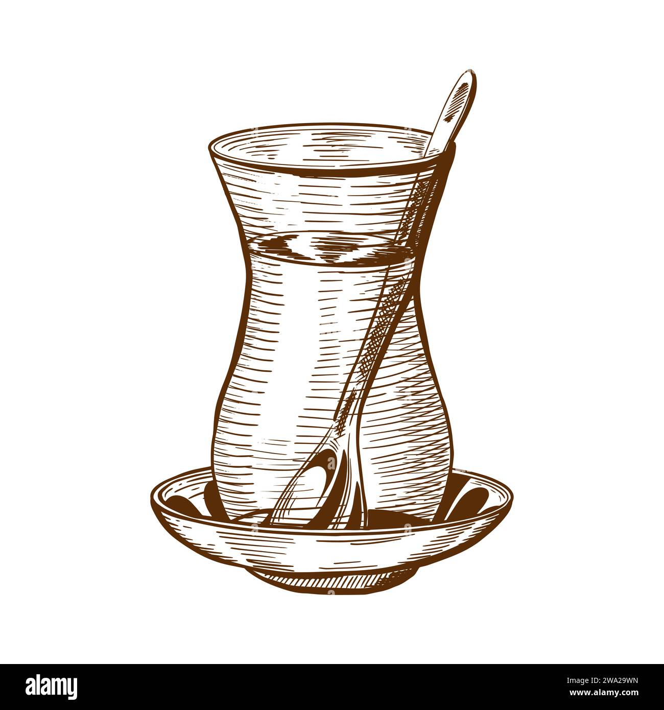 Hand-drawn sketches of Glass of Turkish Tea. Gastro Symbols of Istanbul ...