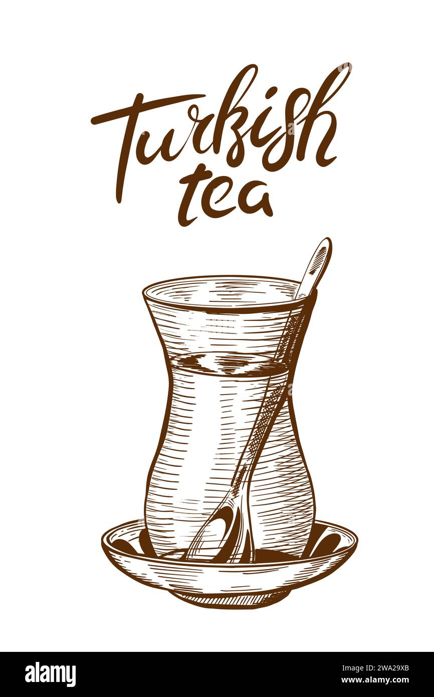 Hand drawn sketches of Glass of Turkish Tea. Gastro Symbols of Istanbul ...