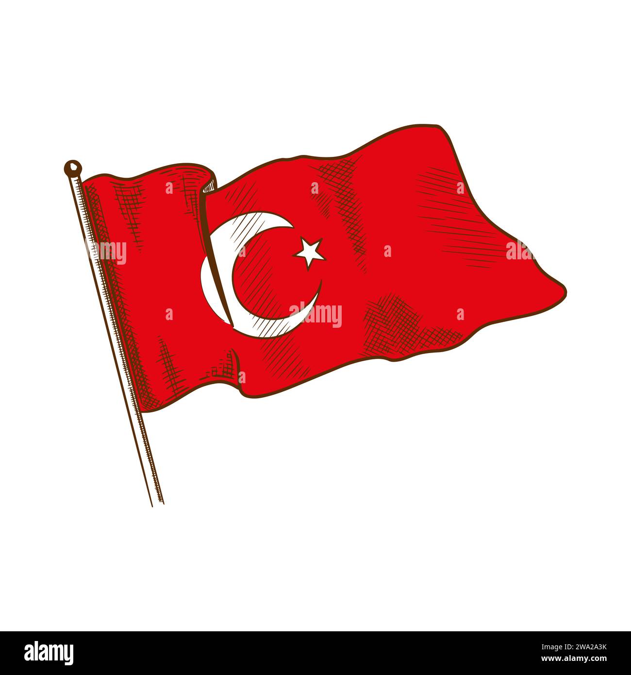 Sketch Drawing of the Official Flag of Turkey, isolated on white Stock ...