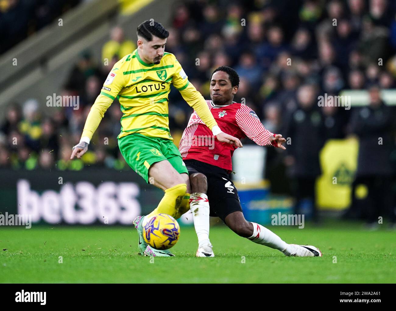 Norwich City's Borja Sainz and Southampton's Kyle Walker-Peters (right ...